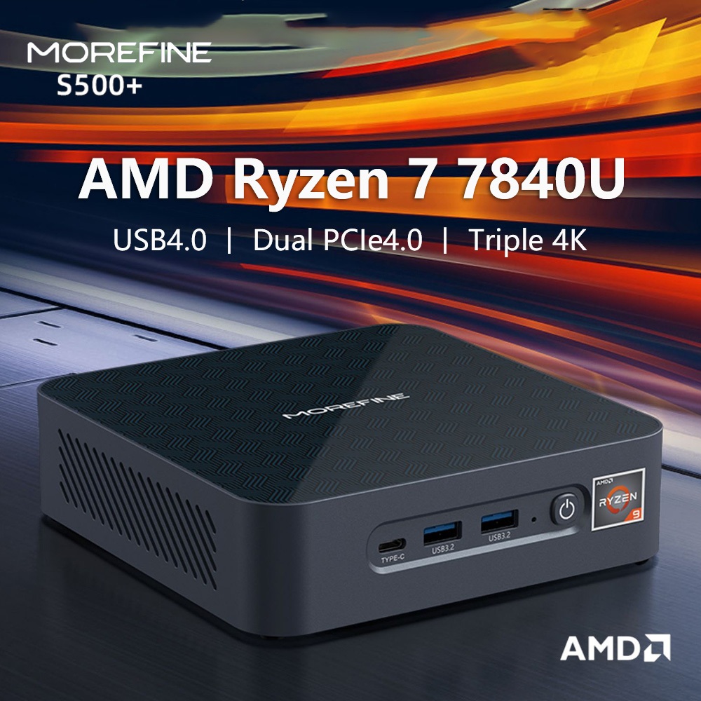 MOREFINE S500+ Mini PC AMD Ryzen 7 7840U USB4 LPDDR5 6400Mhz Dual PCIe4 ...