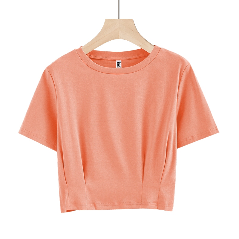 Summer new short sleeve waist closing short women's T-shirt fashionable ...