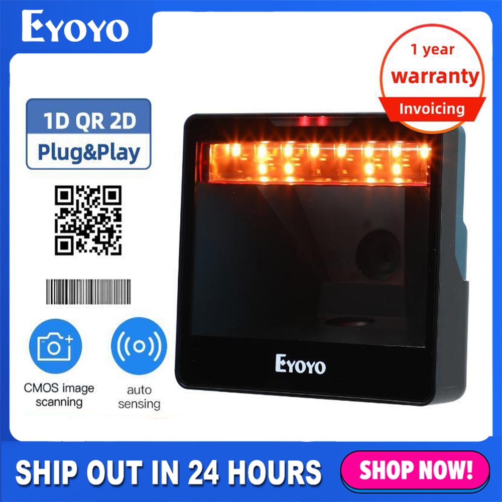 Eyoyo 2D Desktop Barcode Scanner, Omnidirectional Hands-Free USB Wired ...