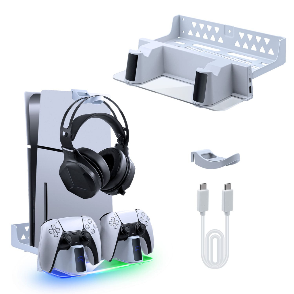 Wall-mounted Gaming Console Stand with Dual Controller Charger for PS5 ...