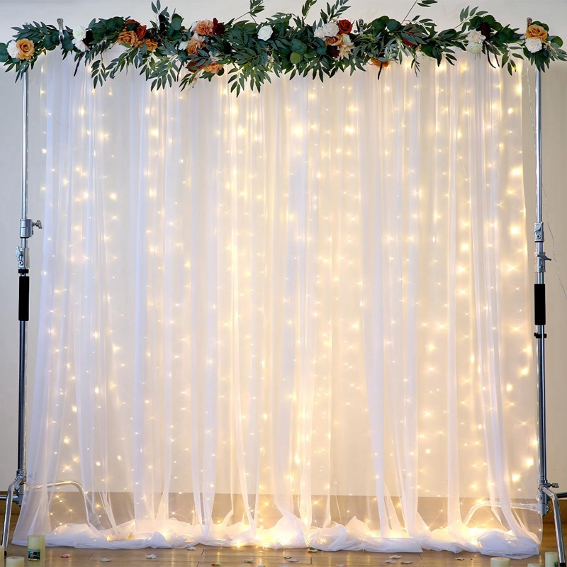 3M/6M White Organza Sheer Curtain with 3M String Lights White Tulle ...