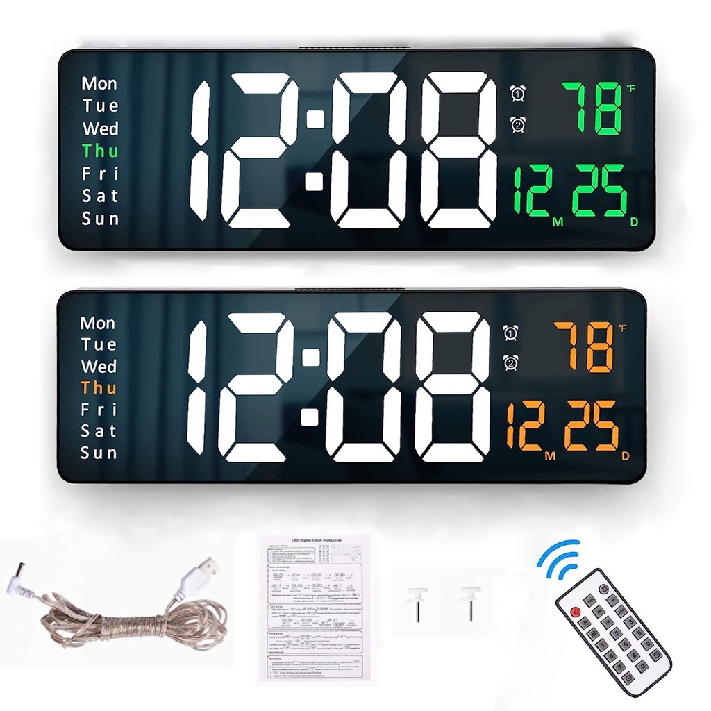 16.2” Digital Wall Clock Large Display LED Digital Clock with ...