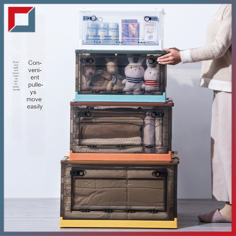 Folding storage box side open plastic car transparent clothes home ...