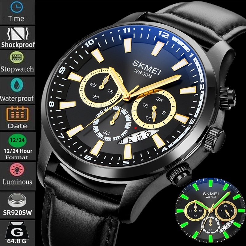 Skmei Men's Business Sport's Watches Fashion Leather Strap Luminous ...