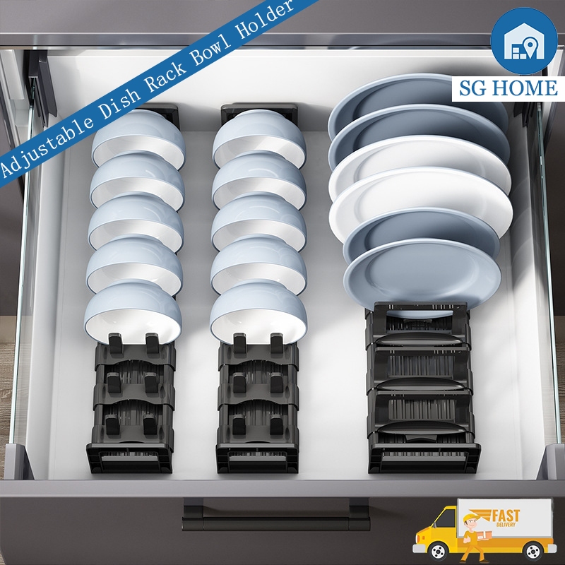 【SG HOME】Adjustable Plate Organiser Dish Rack Bowl Holder Divider Tray ...