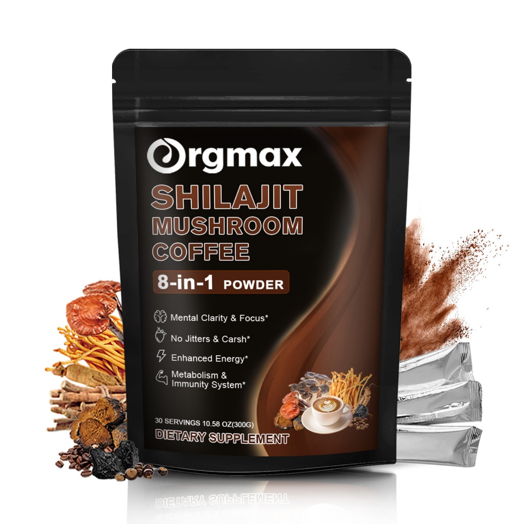 Orgmax Shilajit Mushroom Coffee 8 in 1 Powder Enhance Energy Shilajit ...