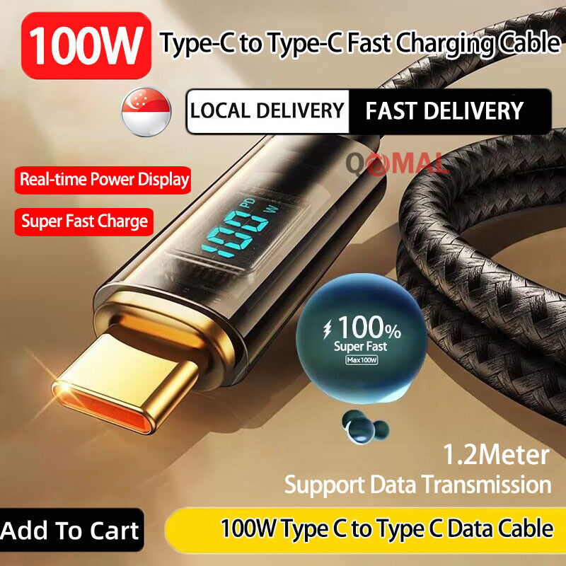 100W Smart Display USB C to USB C Type C Fast Charging Cable For Phone ...