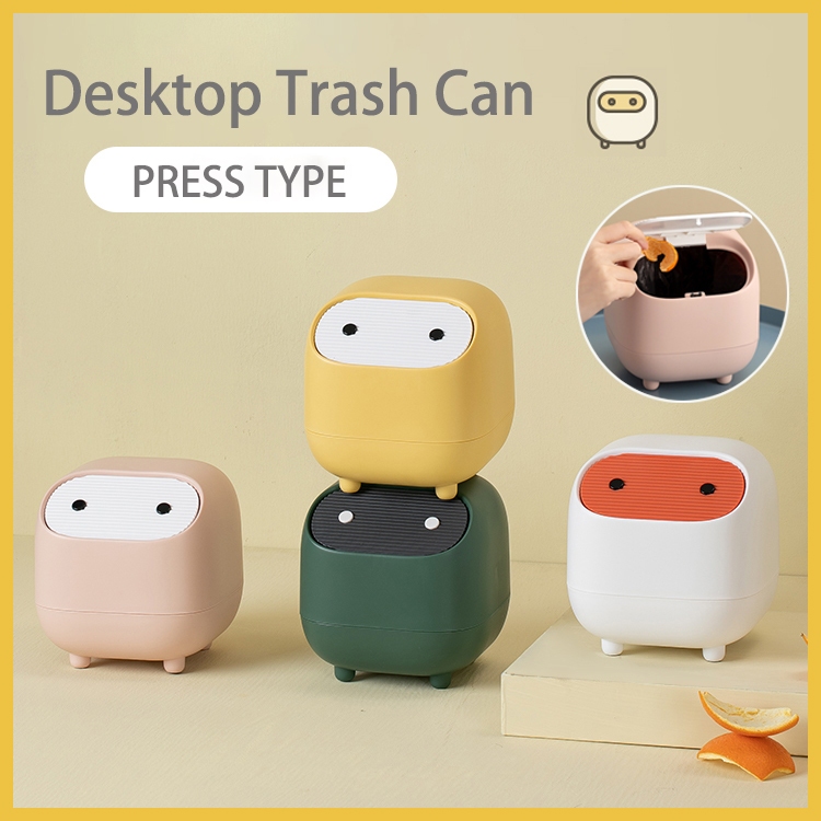 【SG stock】Cute Mini Desktop Trash Can Press Type Double-layer Dustbin ...