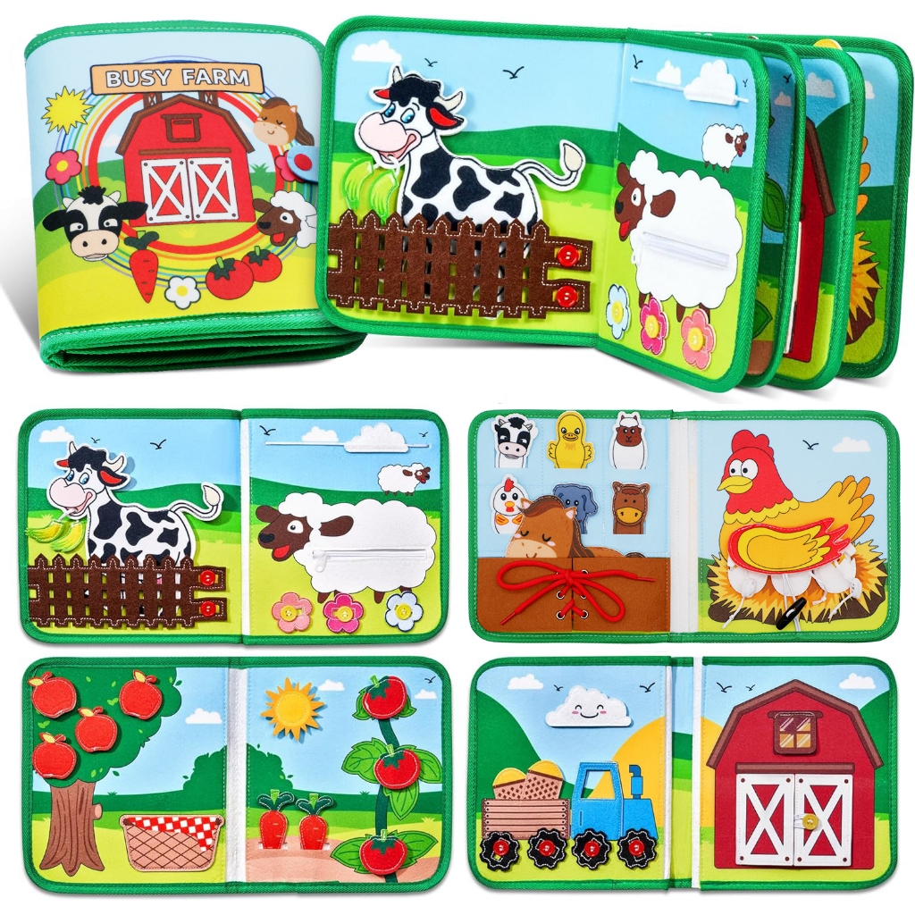 Baby Montessori Busy Board Farm Felt Cloth Book Scenarios Toddlers Busy ...