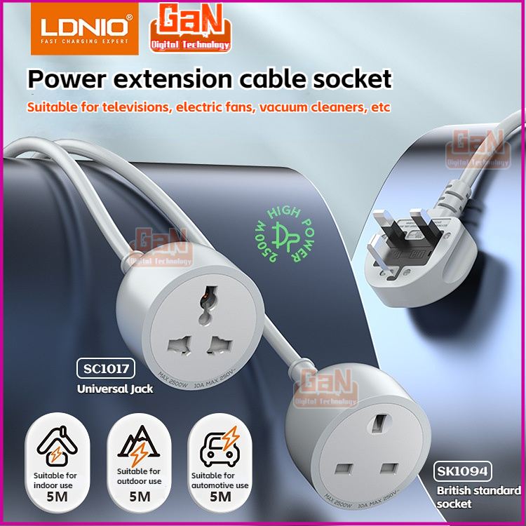 LDNIO SC1017 / SK1094 Universal / UK Power Strip with 5m Extension ...