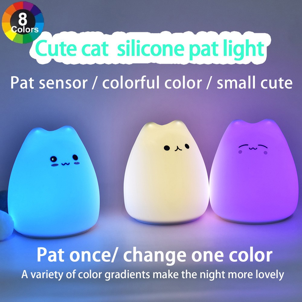 Cute Silicone Cat Night Light Lamp Colorful Gradient Led Touch Sensor ...