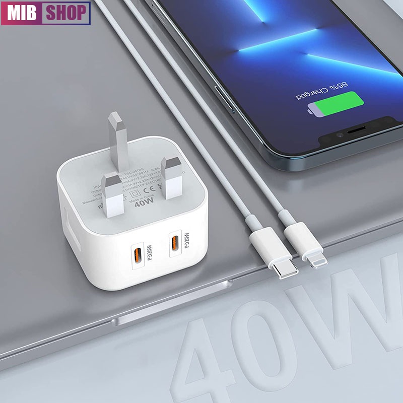 40W SG/UK Plug Dual PD Fast Charging Charger Dual Type-C Fast Charging ...
