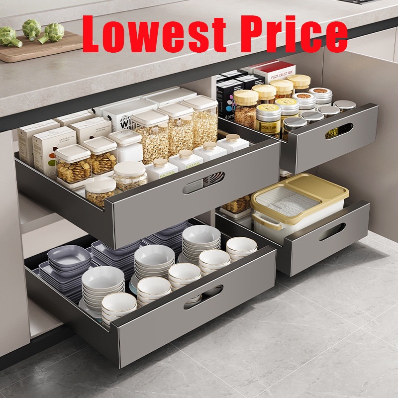 Drawer storage rack in cabinet kitchen storage basket layered seasoning ...