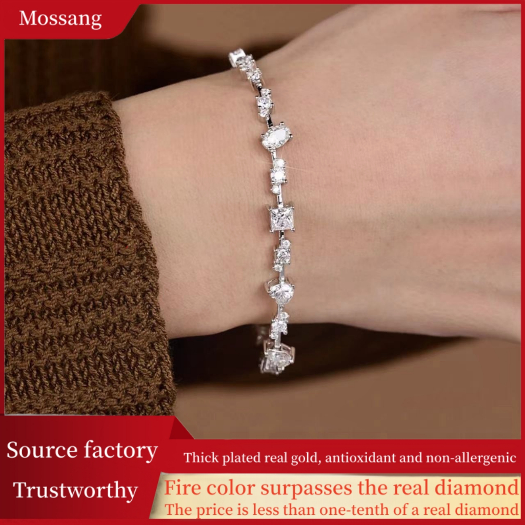[Source Factory] 100% Genuine Moissanite Special-Shaped Diamond Full Diamond Bracelet Sterling ...