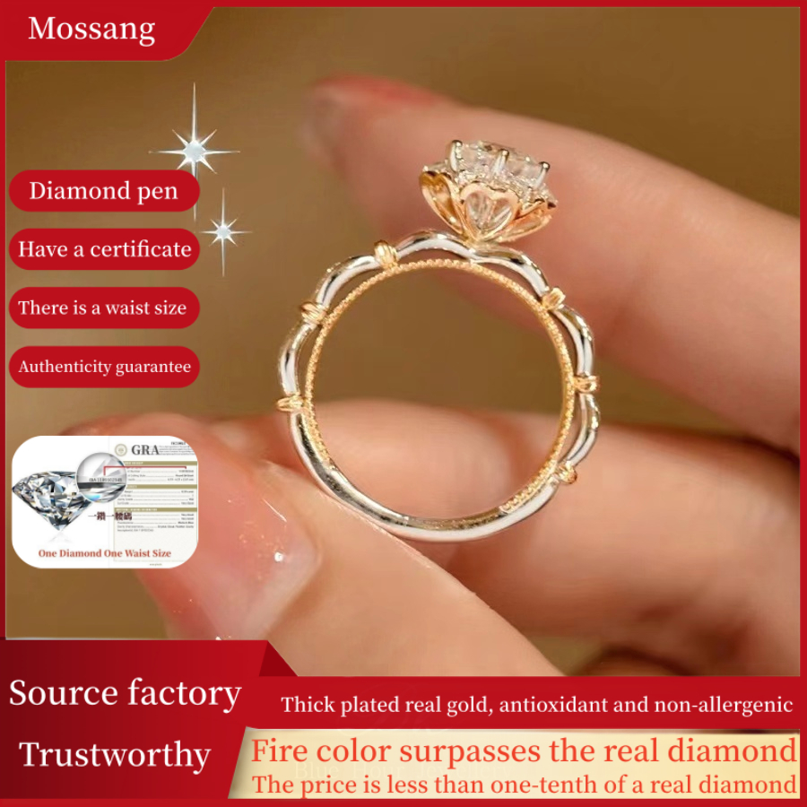 [Source Factory] 100% Genuine Moissanite Two-Color Flower Bud 1 Carat Diamond Ring Sterling ...