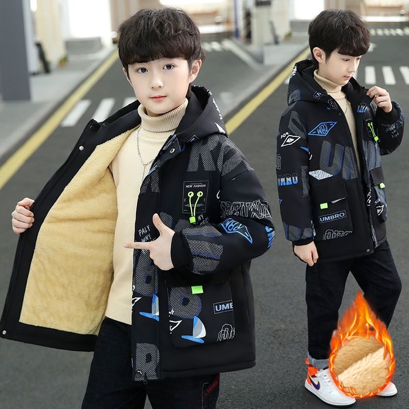 Boys Winter Plush Warm Windproof Cotton Jacket Children's Fashion ...