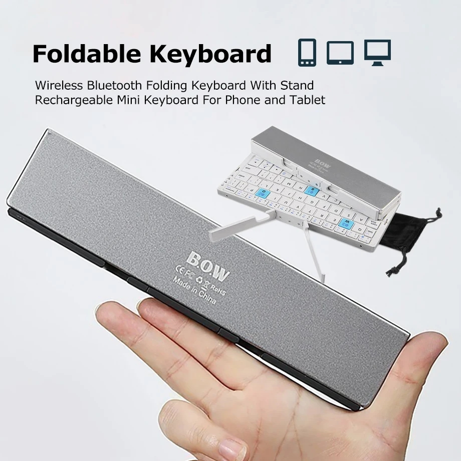 BOW Mini Folding Bluetooth Keyboard Wireless Keypad Support3 Devices ...