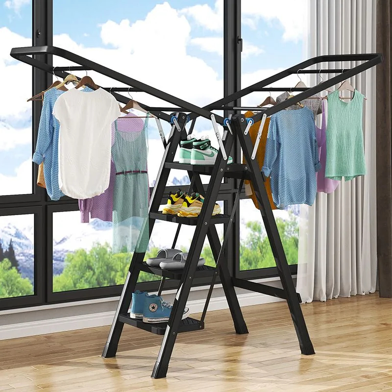 DAXINSI Indoor Thickened Household Folding Ladder, Clothes Hanger, Dual ...