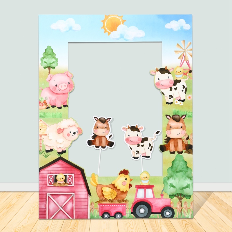 Cute Pink Farm Photo Props Pink Animals Photo Frame for Girls 1st ...