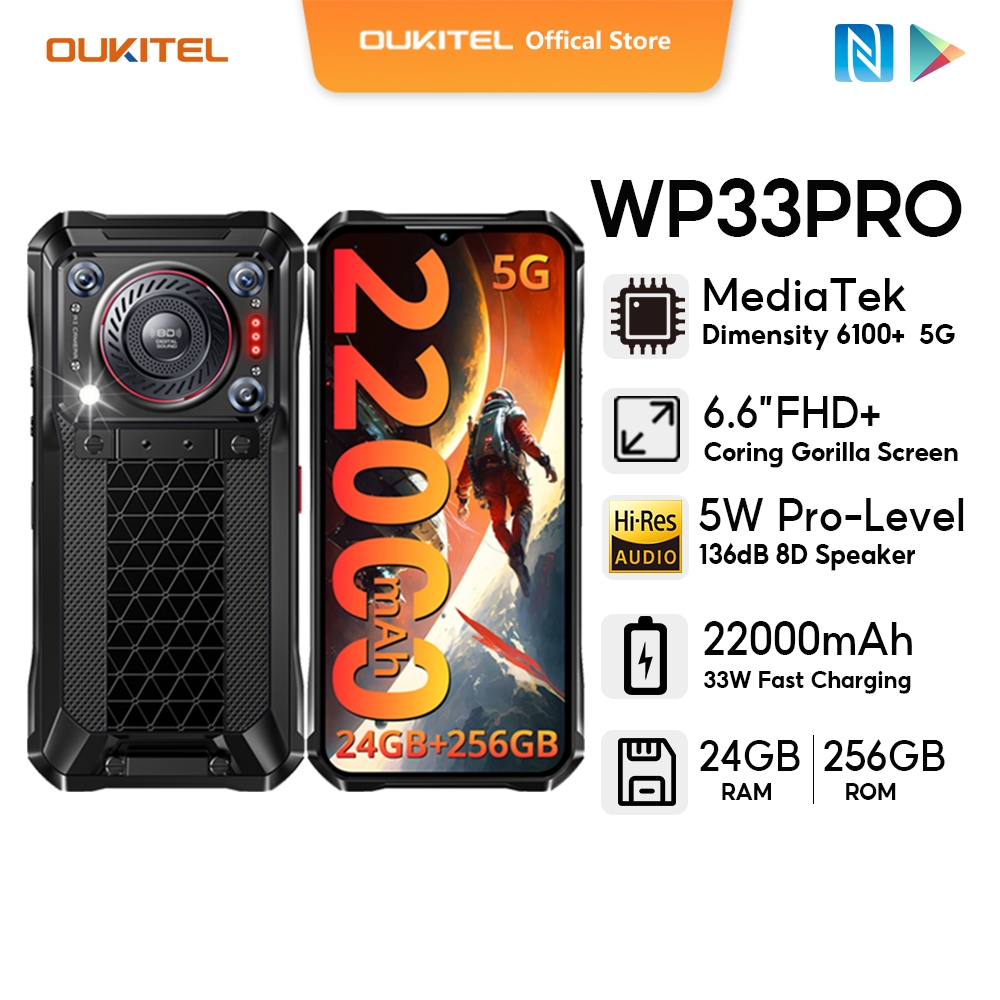 OUKITEL WP33 PRO 5G 24GB+256GB ROM 6.6" FHD+ Display Rugged Handphone ...