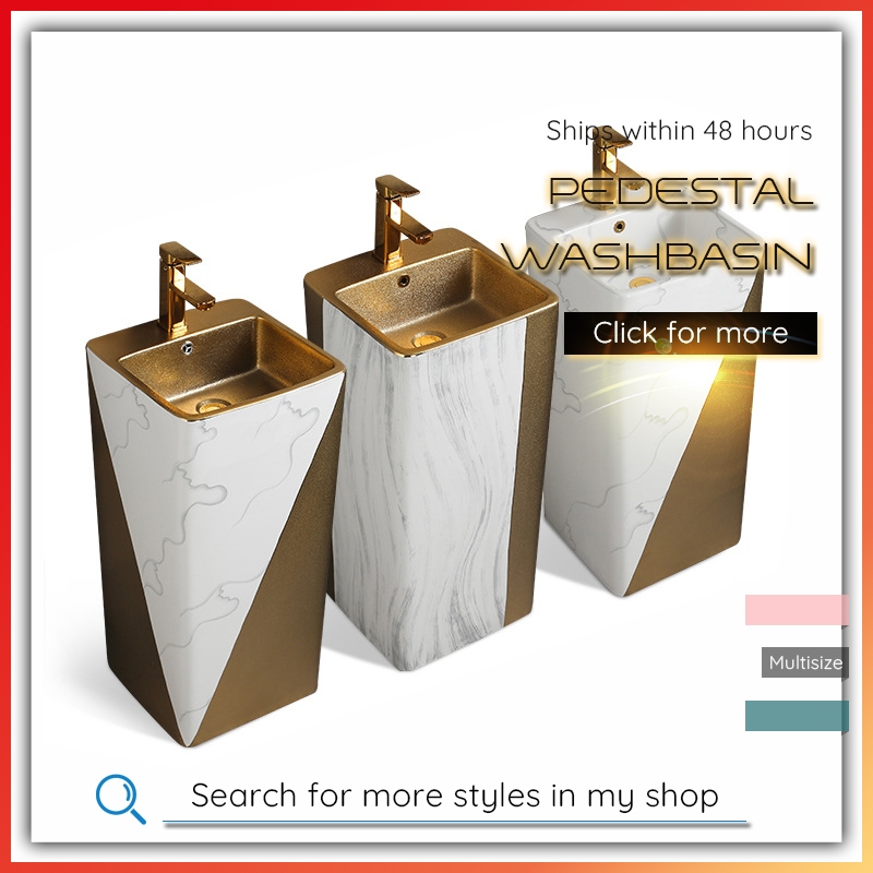 Matte Gold Ceramic Pillar Basin One-Piece Floor Pedestal Basin Double ...
