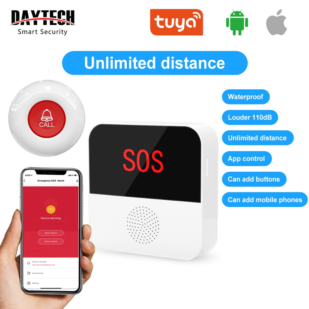 Daytech Wireless Caregiver Pager Calling System for Elderly call bell SOS TUYA APP WiFi TY06 ...