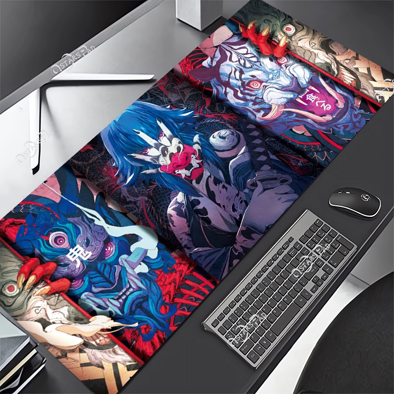 Oni Large Gaming Mouse Pad Japanese Black Dragon Table Mat Waves ...