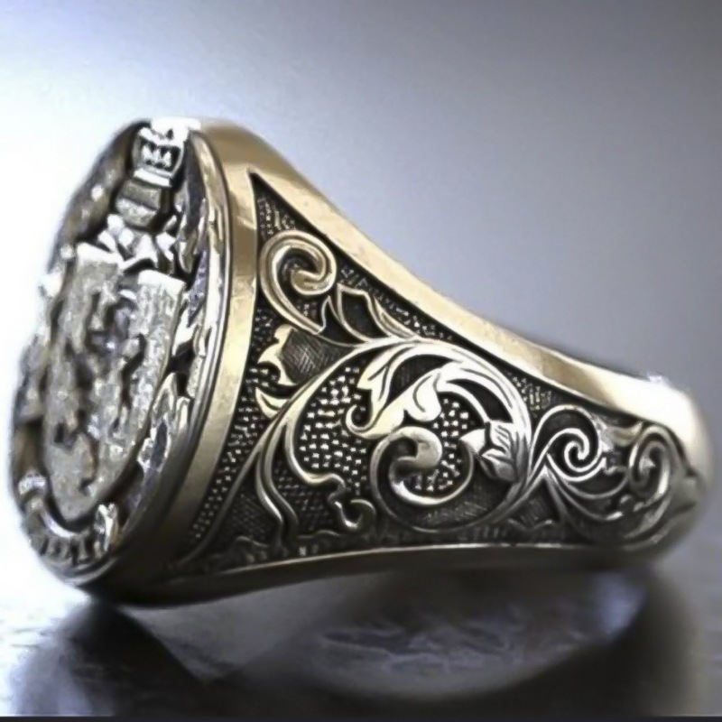 Crown Lion Shield Emblem Ring Cool Boy Band Party Lion Domineering Men ...