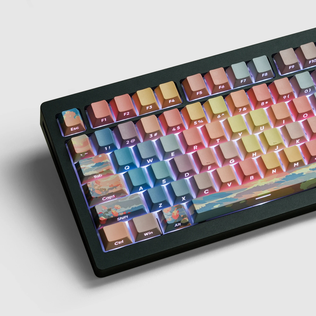 131 Keys Side-printed Keycaps Colorful Sunset Shine Through Dye Sub Key ...
