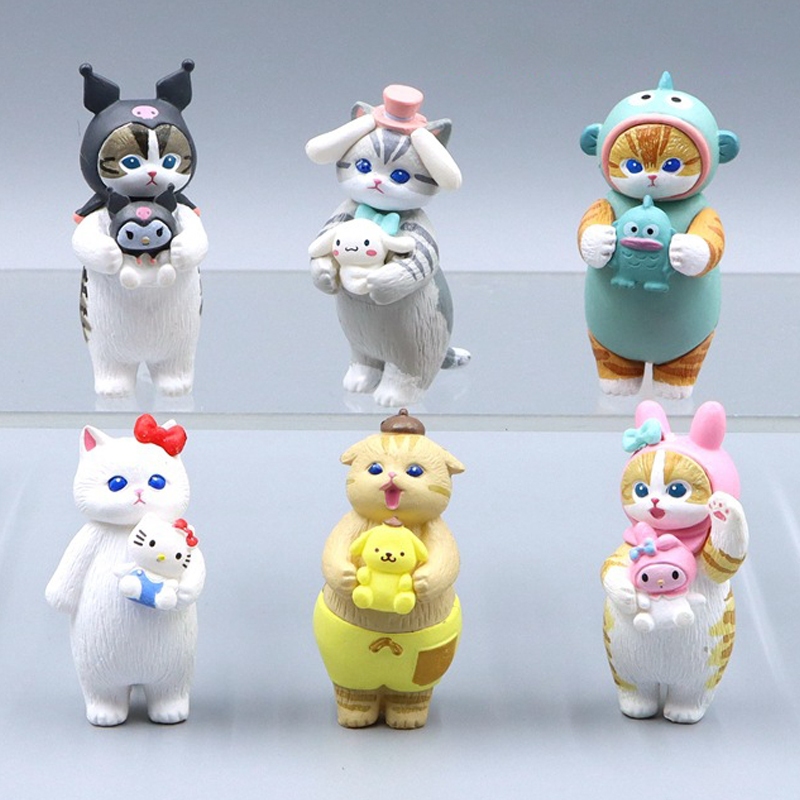 6Pcs/Set Sanrio Anime Cartoon Mofusand Cat Cosplay My Melody Kuromi ...