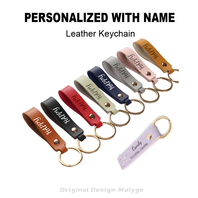 MOLYGO Custom Name Leather Keychain / Leather Keyring / Personalised ...