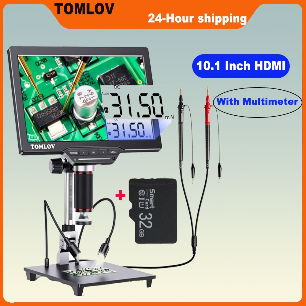 TOMLOV 10.1 Inch HDMI Digital Microscope with Multimeter Soldering USB ...