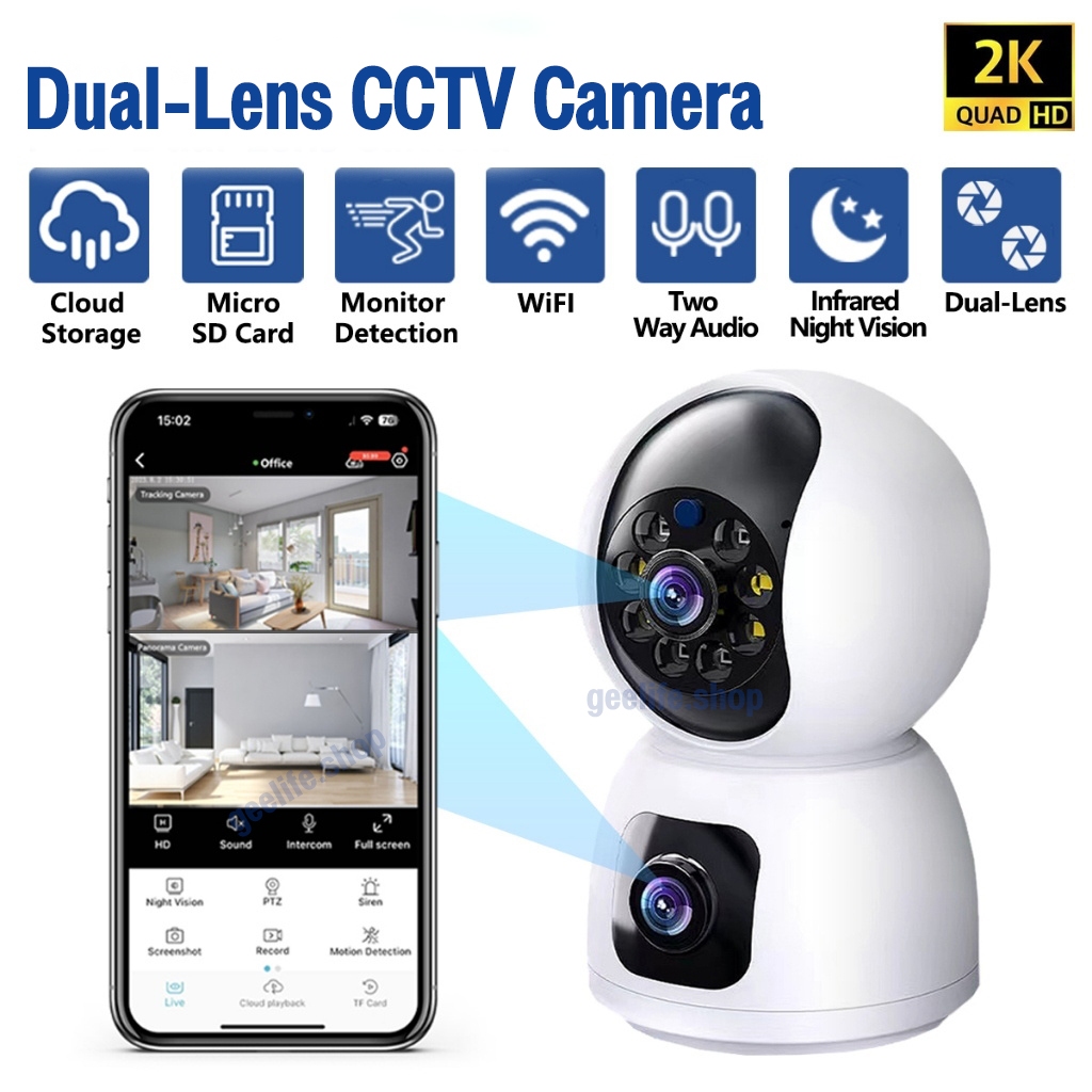 Dual Lens screens CCTV wifi camera for home security camera Indoor 360 ...