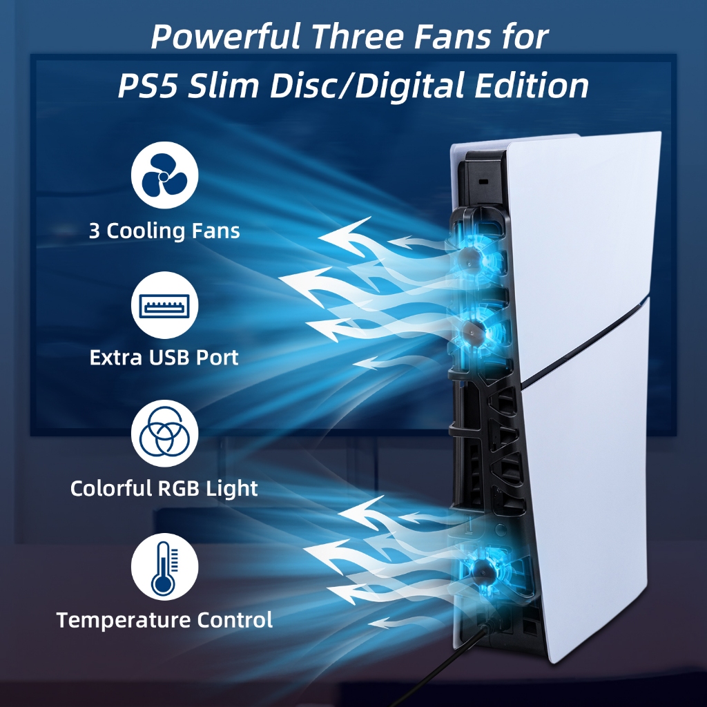 DOBE RGB Cooling Fan with Temperature Control for PS5 Slim DE/UHD ...