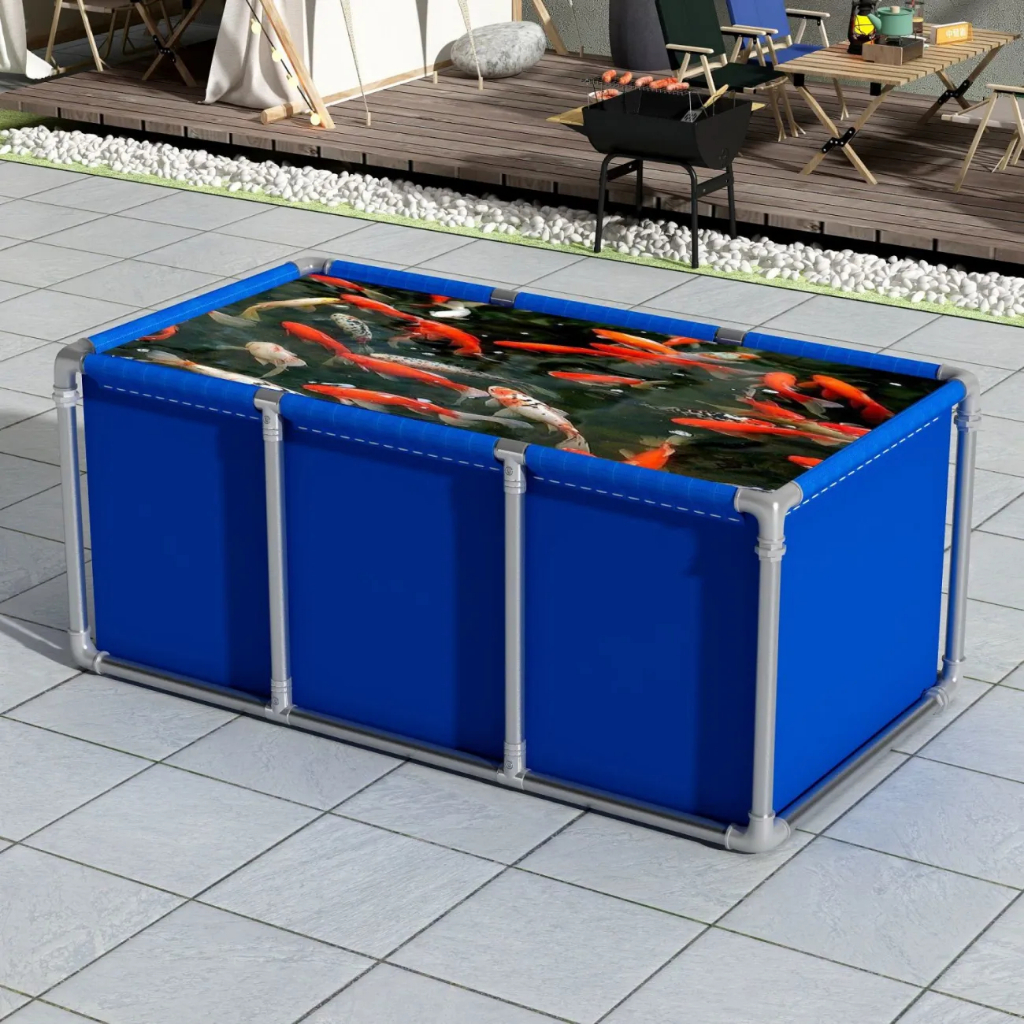 Thickened canvas fish pond with bracket, household breeding water tank ...