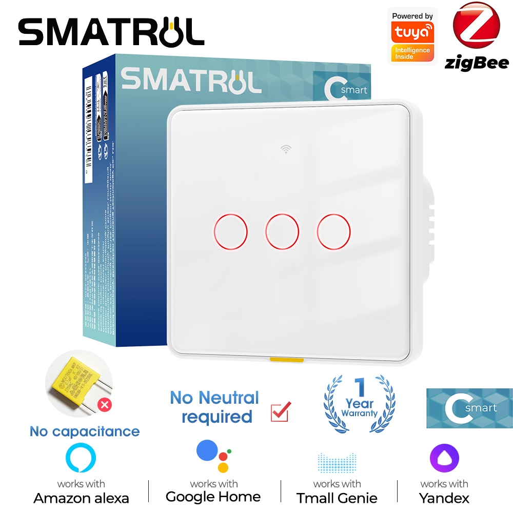 SMATRUL zigbee Switch Light No Neutral Wire No Capacitor 1/2/3 Gang ...