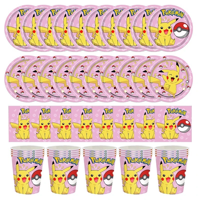 Pokemon Pink Birthday Party Decorations Supplies Pikachu Tableware ...
