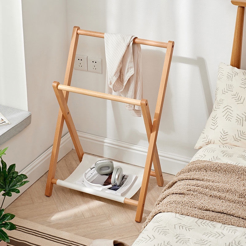 Simple Folding Coat Rack Floor Clothes Rack Temporary Bedside Storage ...