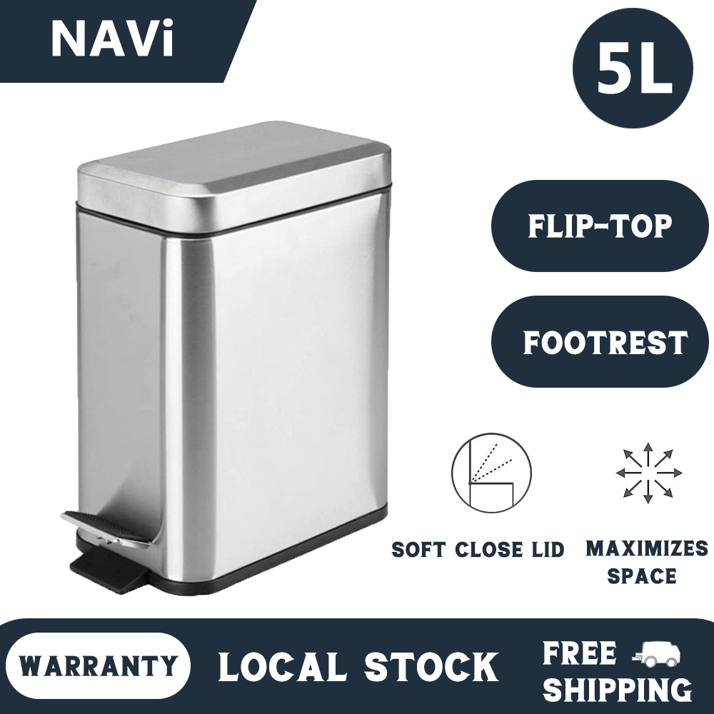 🚛SG Stock🚛 5L Stainless Steel Soft Closing Trash Can Dustbin with Foot ...