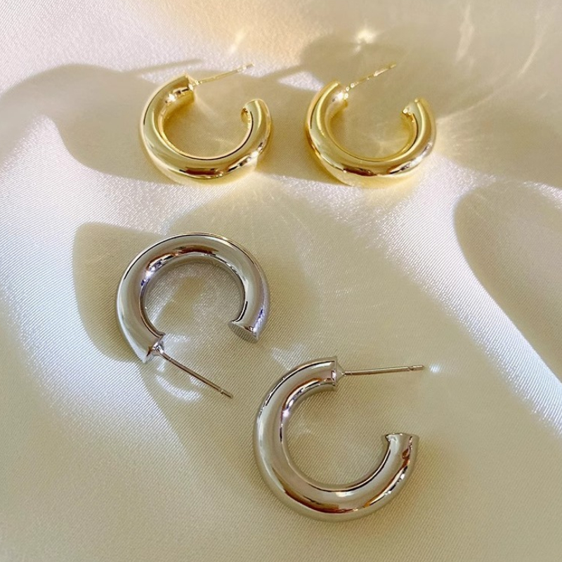 Fashion Shiny Simple C-Shaped Ring Earrings High-End Jewelry | Shopee ...