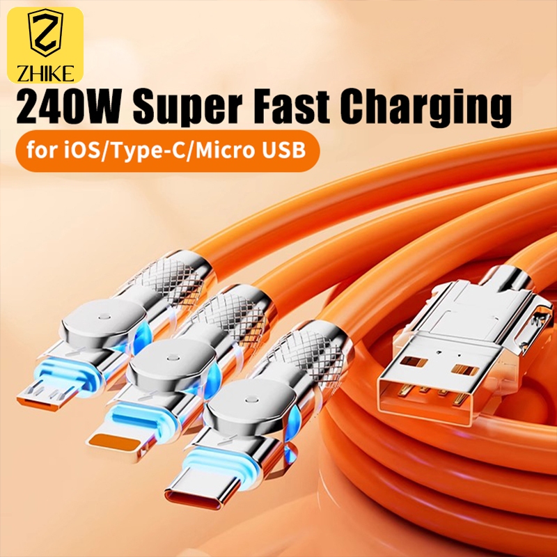 ZHIKE Charger Cable 180° Rotating Head 3 in 1 Fast Charging 180 ...