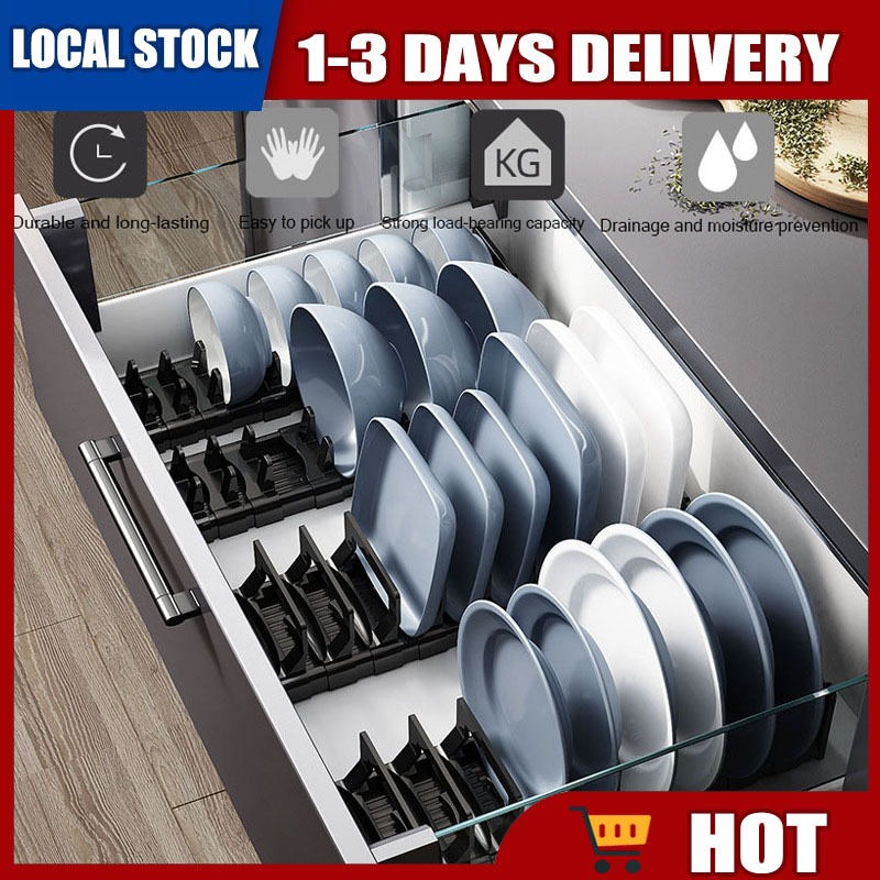 【SG STOCK】 Adjustable Plate Bowl Rack Kitchen Organizer Rack Cabinet ...