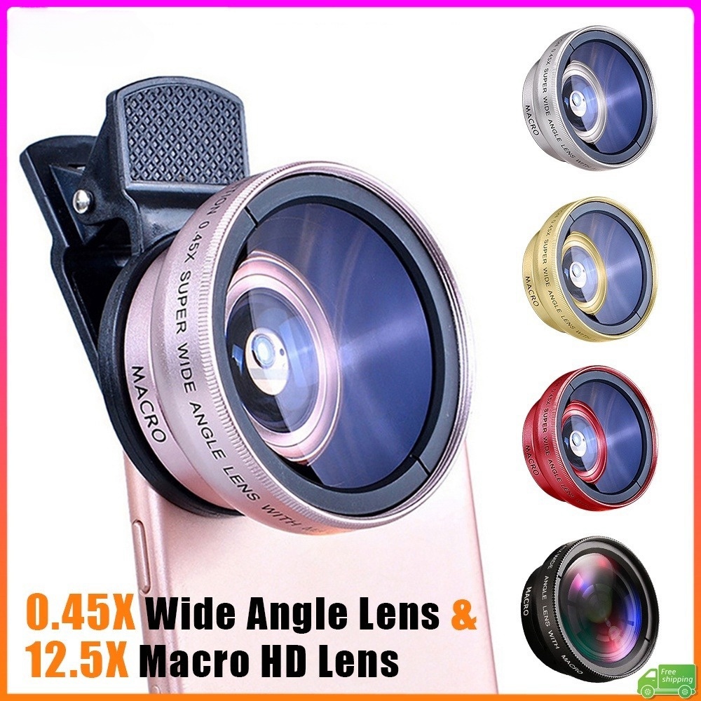 2in1 Portable Phone Camera External Lens Set 0.45x&49UV Ultra Wide Angle+12.5x Macro with Phone ...