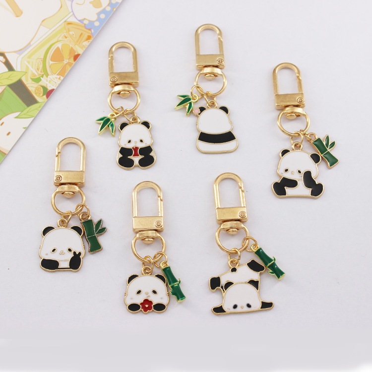 cartoon Panda Keychain Metal Green Bamboo Pendents Schoolbag ...