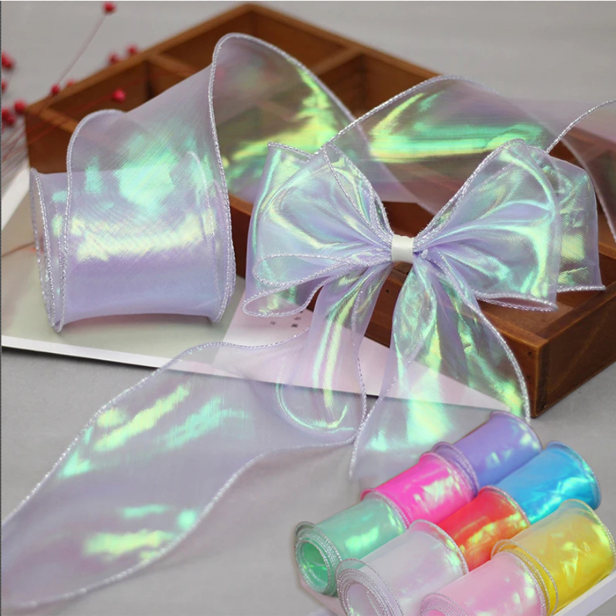 9M/Roll Iridescent Fishtail Yarn Gift Ribbons for Flowers Bouquet ...