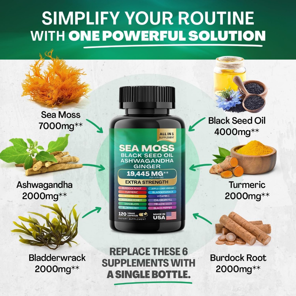 Sea moss Capsules Boost immunity Provide nutrition Support digestive ...