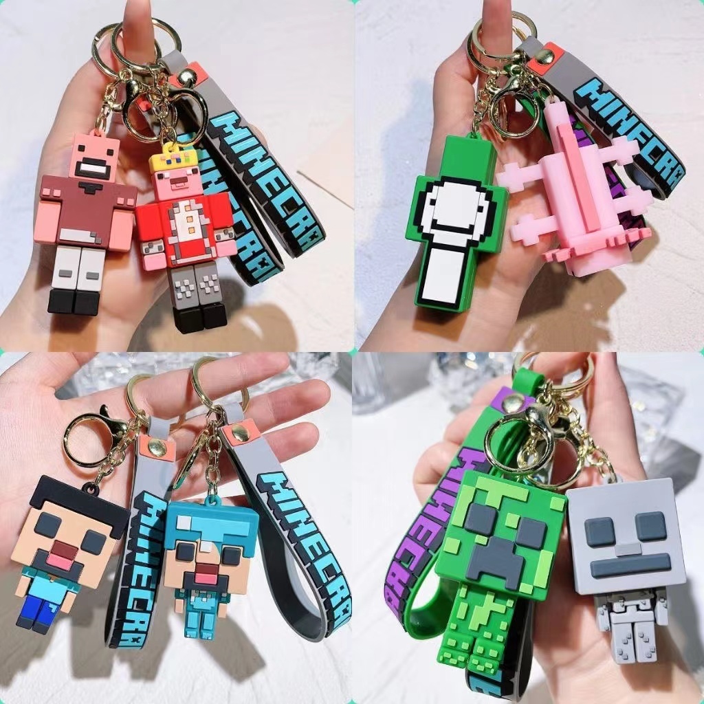 Minecraft Game Keychain Creeper Steve Soft PVC Keyring Pendant Key ...