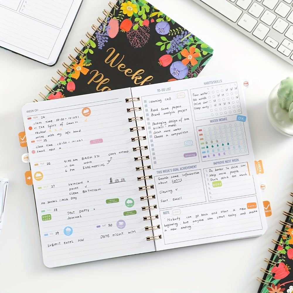 53 sheets Colorful Undated Weekly Planner Vintage Cardboard Cover ...