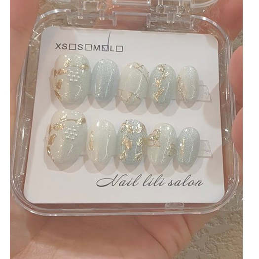 Handmade Nails Press On Nails Short Manicure Patch High-end Crystal Cat ...