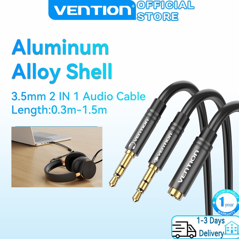 Vention 3.5mm 2 IN 1 Audio Cable Metal Mic Splitter Two-in-One Jack ...